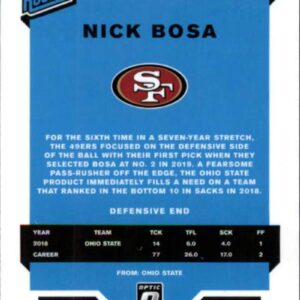 2019 Donruss Optic #168 Nick Bosa RC Rookie San Francisco 49ers NFL Football Trading Card