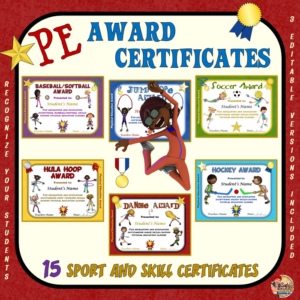 pe awards- 20 sport and skill certificates