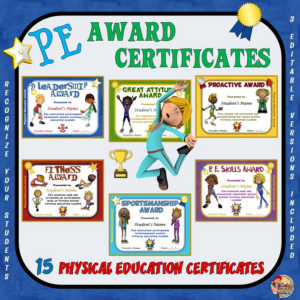 pe awards- 15 physical education certificates