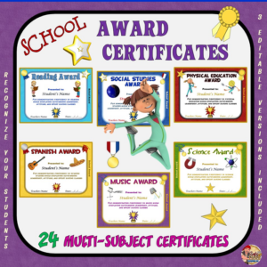 school awards- 24 multi-subject certificates