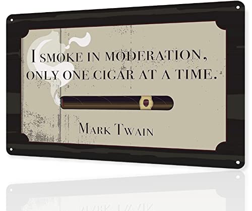 One Cigar At A Time Man Cave Tin Sign 12" x 8" Mark Twain Quote Cigar Lounge Garage Bar Smoke Shop Decor