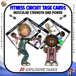 fitness circuit task cards- “muscular strength and power”- great for distance learning