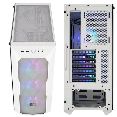 Cooler Master MasterBox TD500 Mesh White Airflow ATX Mid-Tower with Polygonal Mesh Front Panel, Crystalline Tempered Glass, E-ATX up to 10.5", Three 120mm ARGB Lighting Fans