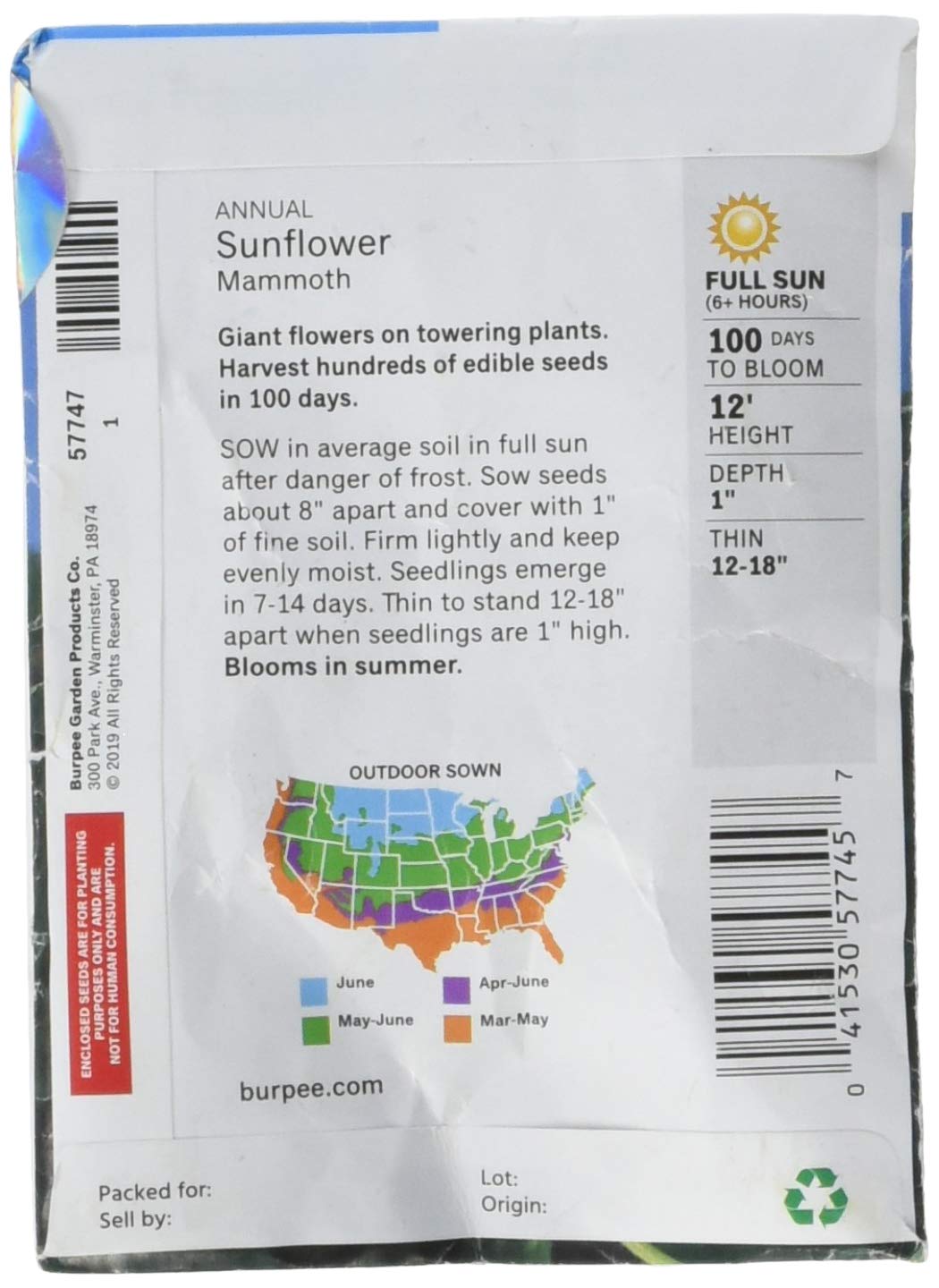 Burpee Sunflower Seed, 1 EA