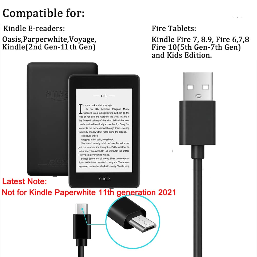 10Ft Micro USB Cable for Charging Fire HD 6 7 8 10 Tablet and Fire HD6 7 8 10 Kids Edition,Kindle Fire HD, HDX 6" 7" 8.9"(Fire 1st-8th Gen),Kindle E-Reader,Paperwhite,Oasis,Voyage,(3rd-10th Gen)-2Pack