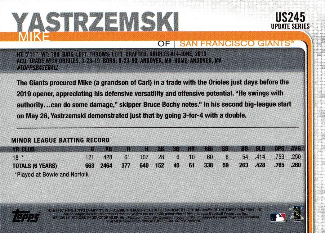 2019 Topps Update Baseball #US245 Mike Yastrzemski Rookie Card