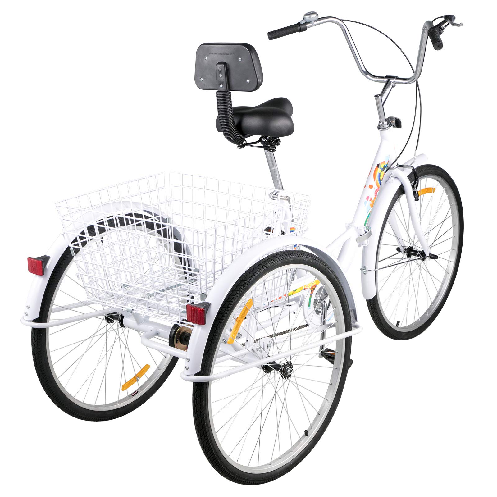 Bkisy Tricycle Adult 24’’ 7-Speed 3 Wheel Bikes for Adults Three Wheel Bike for Adults Adult Trike Adult Folding Tricycle Foldable Adult Tricycle 3 Wheel Bike Trike for Adults (White)