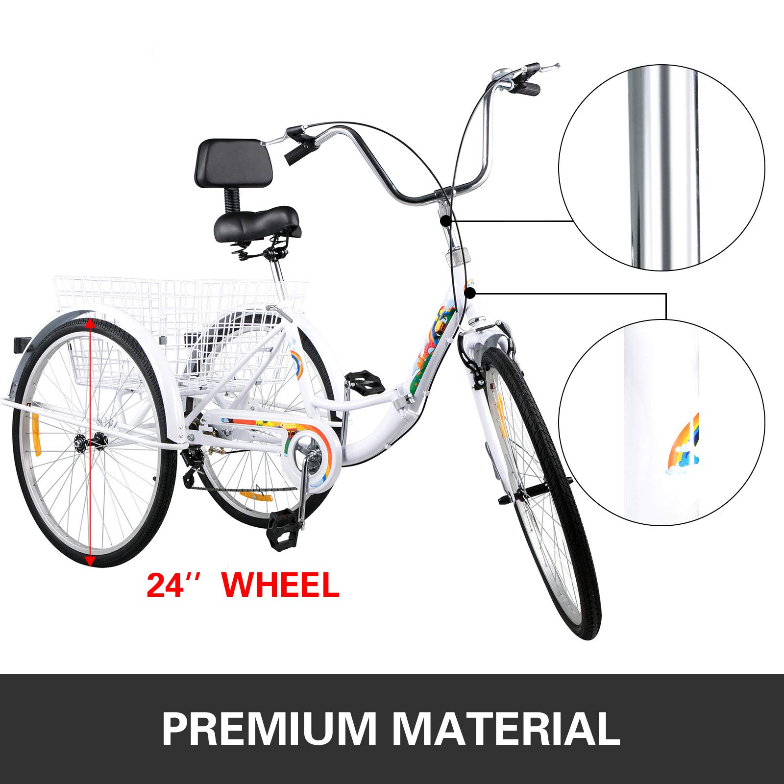 Bkisy Tricycle Adult 24’’ 7-Speed 3 Wheel Bikes for Adults Three Wheel Bike for Adults Adult Trike Adult Folding Tricycle Foldable Adult Tricycle 3 Wheel Bike Trike for Adults (White)