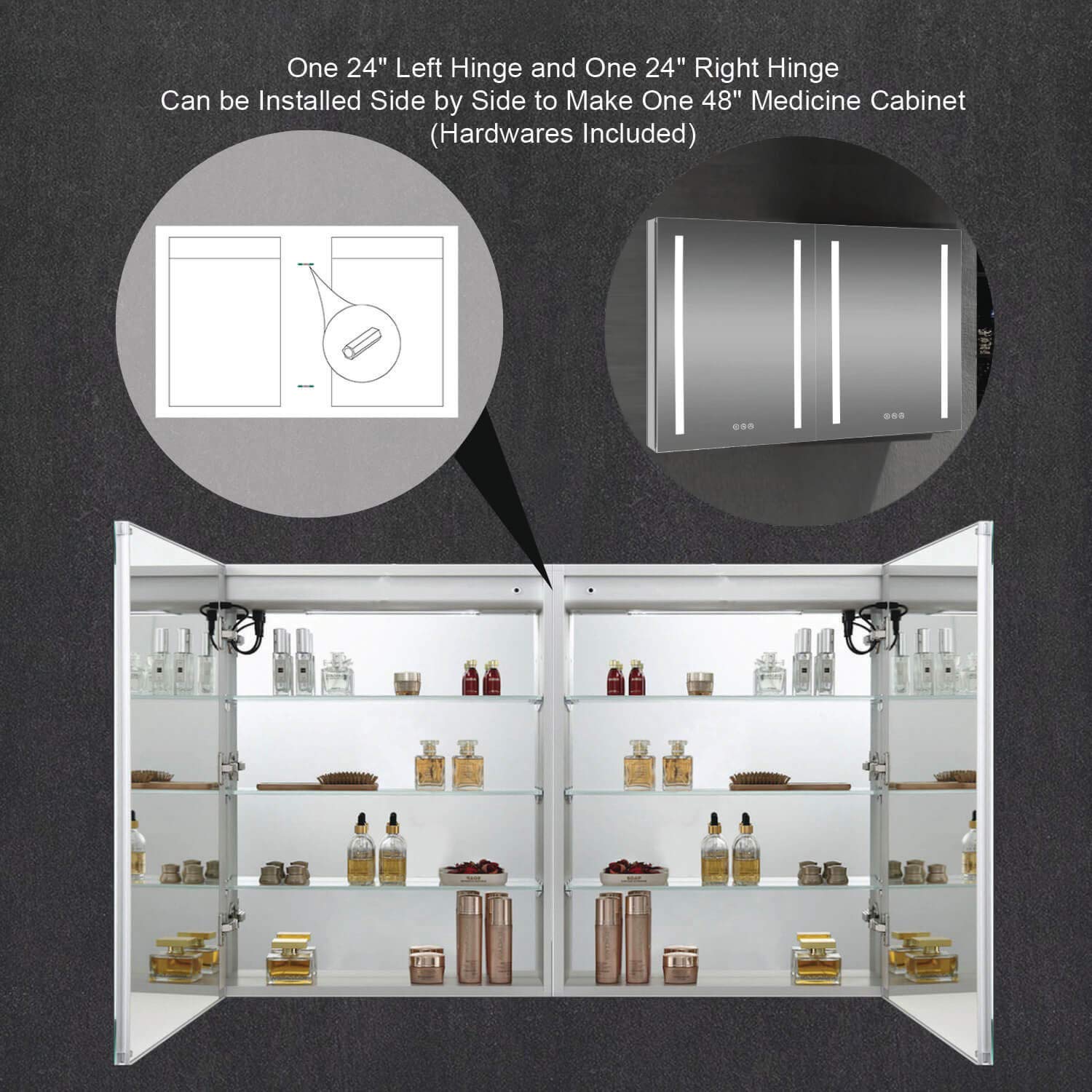 Blossom Recessed or Surface 24 Inch LED Mirror Medicine Cabinet with Lights, LED Medicine Cabinet with Defogger, Dimmer, Outlets & USB Ports (24x32/Left Hinge)