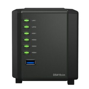 synology diskstation ds419slim compact desktop nas server, marvell armada 385 88f6820,512mb ddr3 sdram, 8tb ssd, dsm software