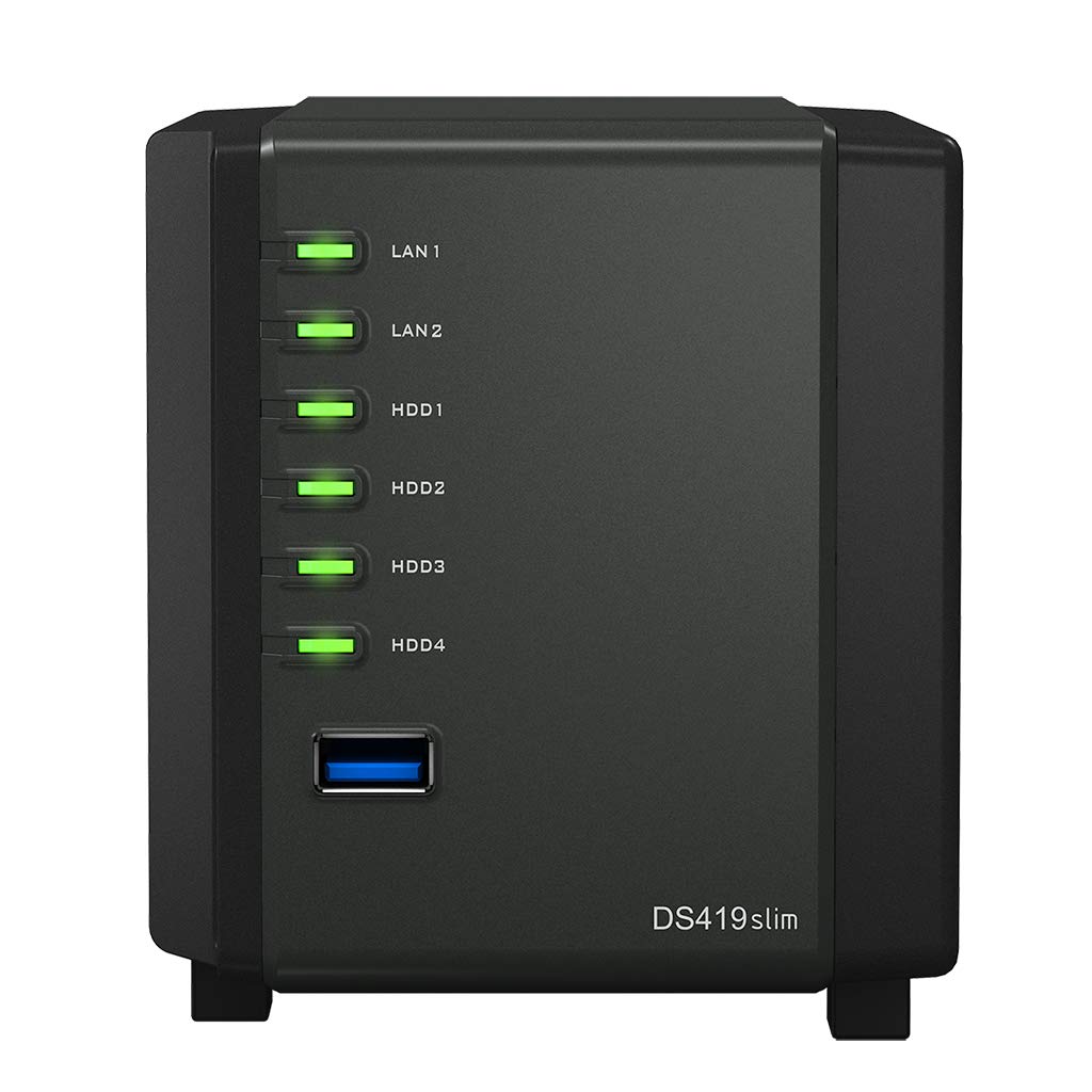 Synology DiskStation DS419slim Compact Desktop NAS Server, Marvell Armada 385 88F6820,512MB DDR3 SDRAM, 8TB SSD, DSM Software