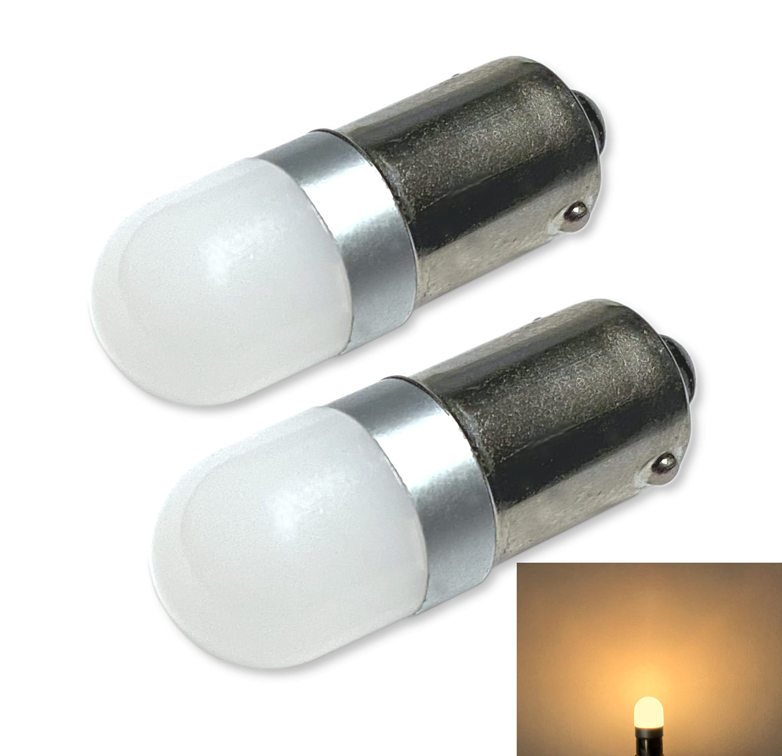 #313 Miniature Bayonet Bulb LED Replacement (2-Pack) | 28vdc | Ba9s Base | Bulb Shape: T3 1/4 | Replaces Bulb Numbers: 313 1818 1819 1820 1820BTS 1829 1843 1864 1873 757 1437 (2-Pack; Warm White)