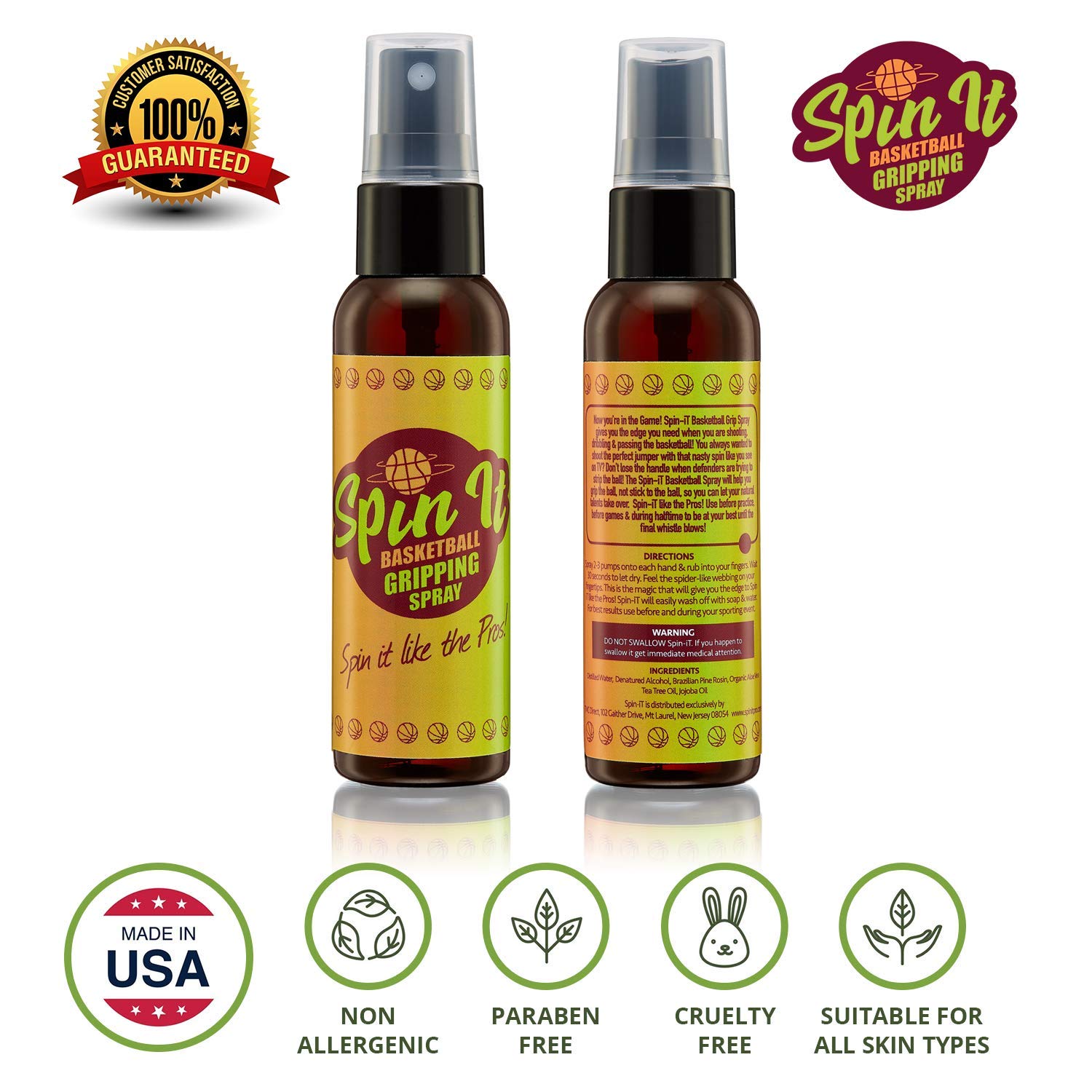 Spin-iT Basketball Hand Grip Spray - Use with Your Basketball Dribble Trainer - Basketball Grip Powder Replacement - Part of Your Basketball Accessories, Basketball Gear, Basketball Training 2 oz