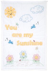 jack dempsey needle art you are my sunshine baby quilt, white, crib