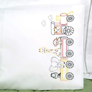 jack dempsey needle art jungle train child's pillowcase, white