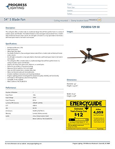 Progress Lighting Albin Collection 54" Indoor/Outdoor Five-Blade Bronze Ceiling Fan