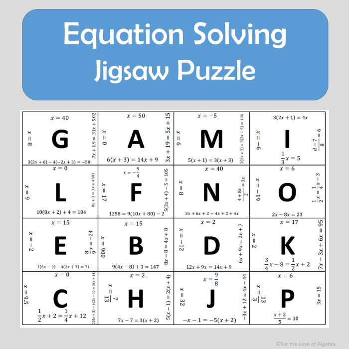 Equation Solving Practice - Jigsaw Puzzle