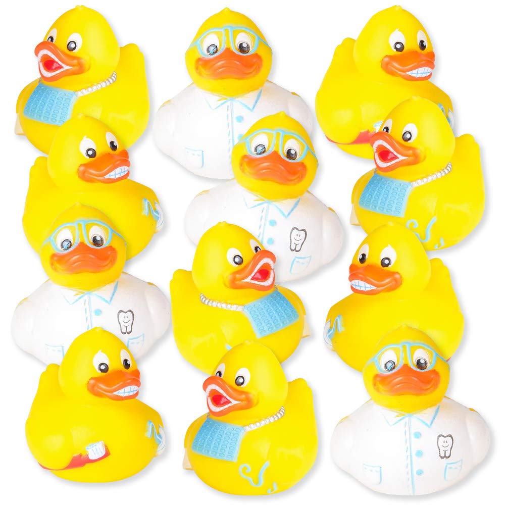 ArtCreativity 2 Inch Dental Rubber Duckies, Pack of 12, Cute Duck Bath Tub Pool Toys in Assorted Styles, Fun Decorations, Carnival Supplies, Party Favor, Dental Treasure Toys