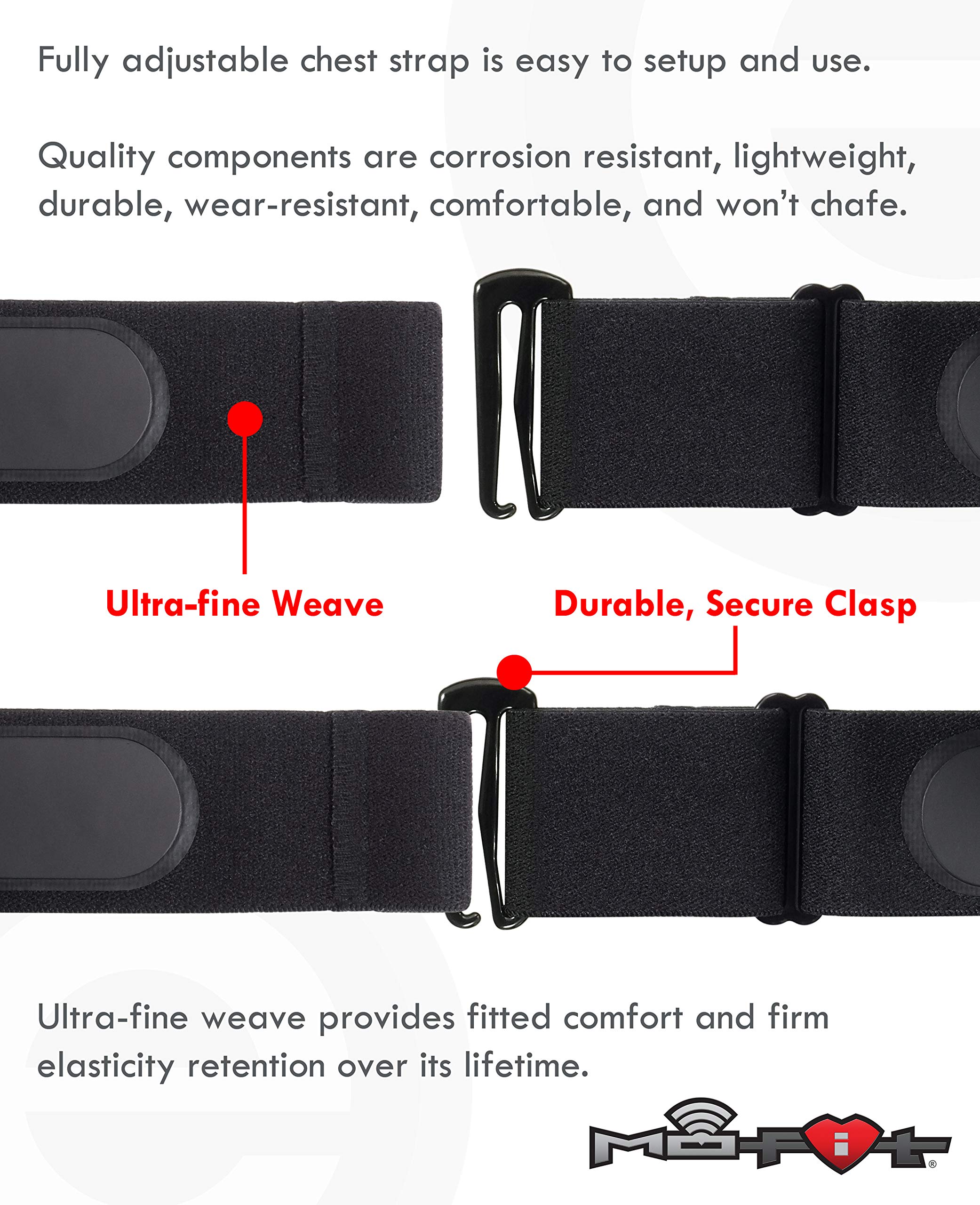 Mo-Fit Heart Rate Monitor Chest Strap for Garmin, Apple, Android, Peloton, Zwift, Strava, ANT+ and Most Bluetooth 4.0 Enabled Fitness Devices