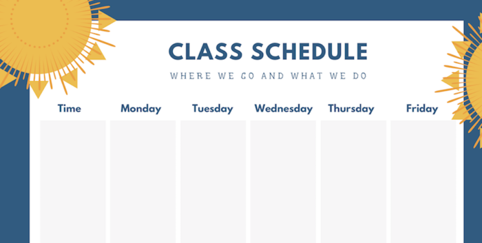 Sunshine Class Schedule Template