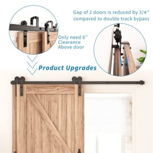 ZEKOO 8 FT Bypass Sliding Barn Door Hardware Kit, Single Track, Double Wooden Doors Use, Flat Track Roller, Low Ceiling (8FT Single Track Bypass)