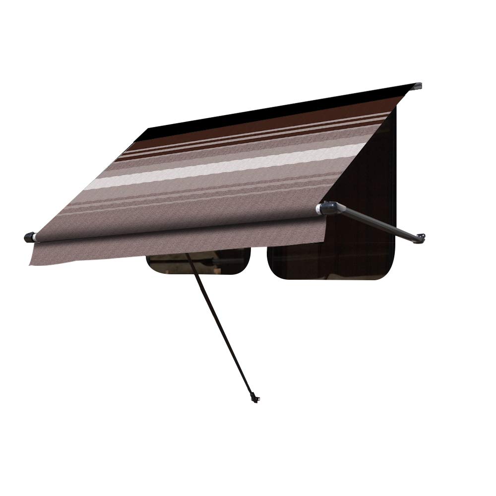 CAREFREE IF0508A62/ICJV01 Sierra Brown Dune Stripe 5' RV SL Standard Vinyl Window Awning, Black Arms-Choose Options