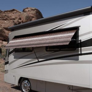 CAREFREE IF0508A62/ICJV01 Sierra Brown Dune Stripe 5' RV SL Standard Vinyl Window Awning, Black Arms-Choose Options