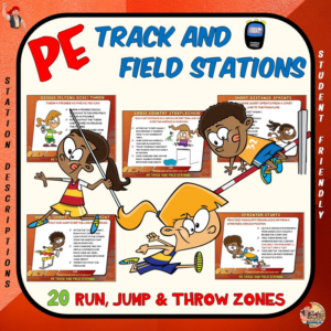 pe track and field stations- 20 "run, jump and throw" zones