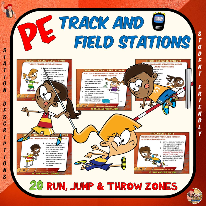 PE Track and Field Stations- 20 "Run, Jump and Throw" Zones