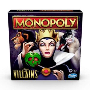 monopoly: disney villains edition board game for kids ages 8 and up, play as a classic disney villain