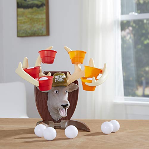 Deer Pong Game, Features Talking Deer Head and Music, Includes 6 Party Cups and 8 Balls, Fun Family Game for Ages 8 and Up