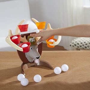 Deer Pong Game, Features Talking Deer Head and Music, Includes 6 Party Cups and 8 Balls, Fun Family Game for Ages 8 and Up