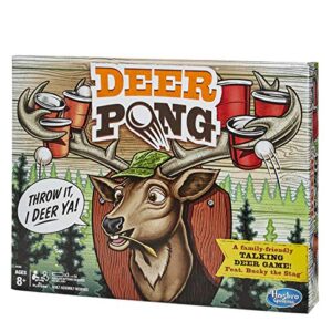 Deer Pong Game, Features Talking Deer Head and Music, Includes 6 Party Cups and 8 Balls, Fun Family Game for Ages 8 and Up