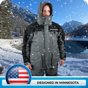 WindRider Ice Fishing Suit | Insulated Bibs and Jacket | Flotation | Tons of Pockets | Adjustable Inseam | Reflective Piping | Waterproof Gear for Ice Fishing and Snowmobiling (Small)