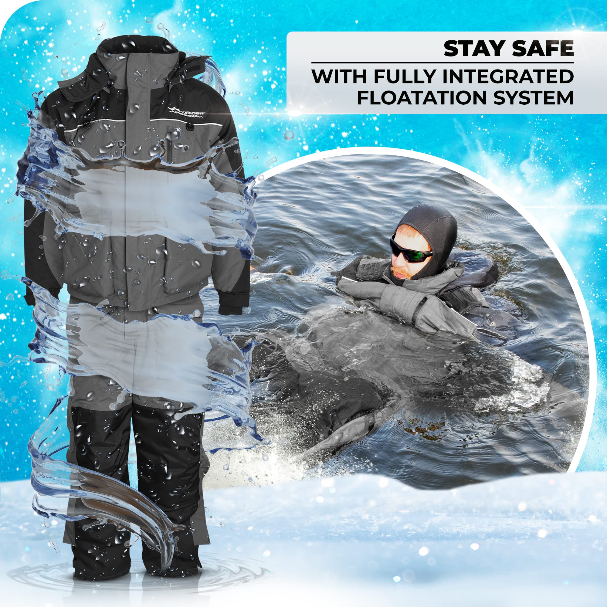 WindRider Ice Fishing Suit | Insulated Bibs and Jacket | Flotation | Tons of Pockets | Adjustable Inseam | Reflective Piping | Waterproof Gear for Ice Fishing and Snowmobiling (Small)