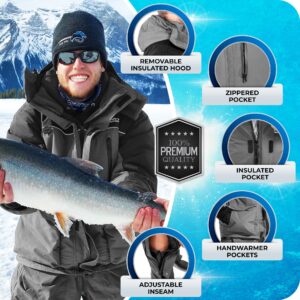 WindRider Ice Fishing Suit | Insulated Bibs and Jacket | Flotation | Tons of Pockets | Adjustable Inseam | Reflective Piping | Waterproof Gear for Ice Fishing and Snowmobiling (Small)