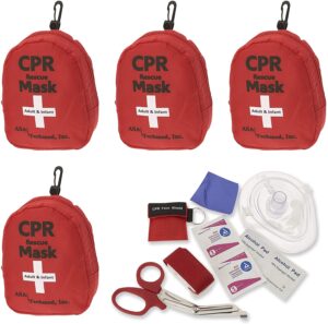 asa techmed 4 pack emergency cpr rescue mask, pocket resuscitator with one way valve, emt trauma scissors, tourniquet, gloves, antiseptic wipes