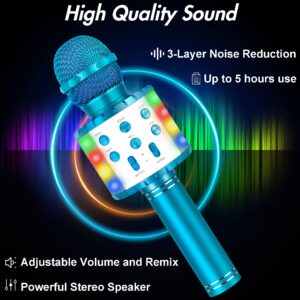 Winique Karaoke Microphone for Kids with Bluetooth & LED Lights - 5 in 1 Fun Toys Home KTV Birthday Party Player - Christmas Stocking Stuffers for Girls, Boys, and Teens(Blue)