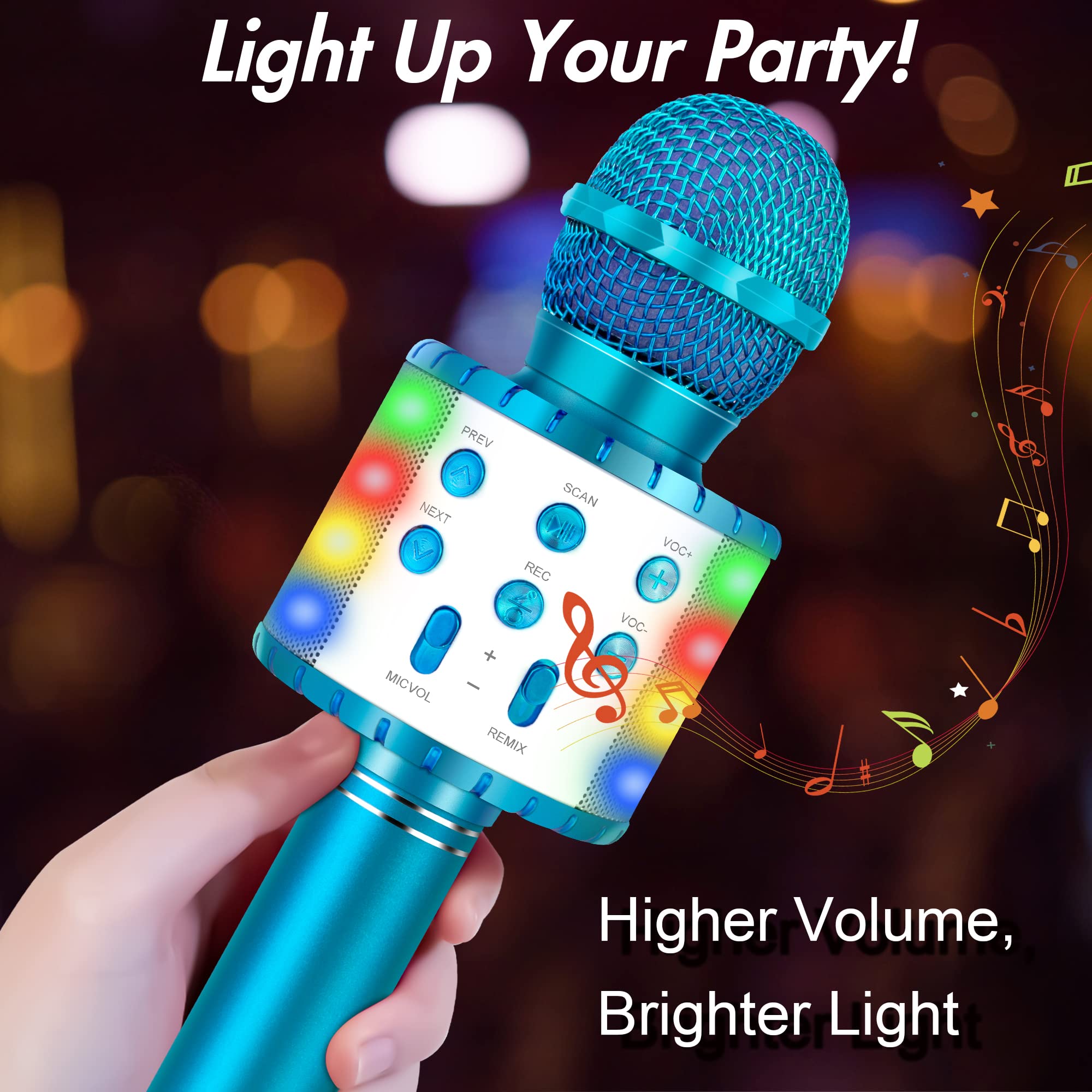 Winique Karaoke Microphone for Kids with Bluetooth & LED Lights - 5 in 1 Fun Toys Home KTV Birthday Party Player - Christmas Stocking Stuffers for Girls, Boys, and Teens(Blue)