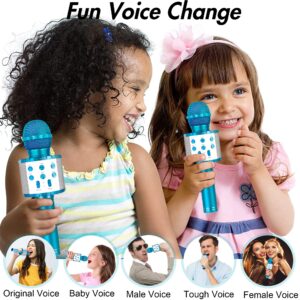 Winique Karaoke Microphone for Kids with Bluetooth & LED Lights - 5 in 1 Fun Toys Home KTV Birthday Party Player - Christmas Stocking Stuffers for Girls, Boys, and Teens(Blue)