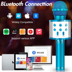 Winique Karaoke Microphone for Kids with Bluetooth & LED Lights - 5 in 1 Fun Toys Home KTV Birthday Party Player - Christmas Stocking Stuffers for Girls, Boys, and Teens(Blue)