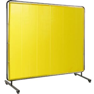 mophorn welding screen with frame 8' x 6', welding curtain with 4 wheels, welding protection screen yellow flame-resistant vinyl, portable light-proof professional