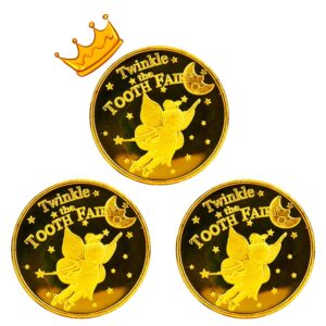 tooth fairy coins for lost tooth kids with gold-plated,1.7inch, set of 3