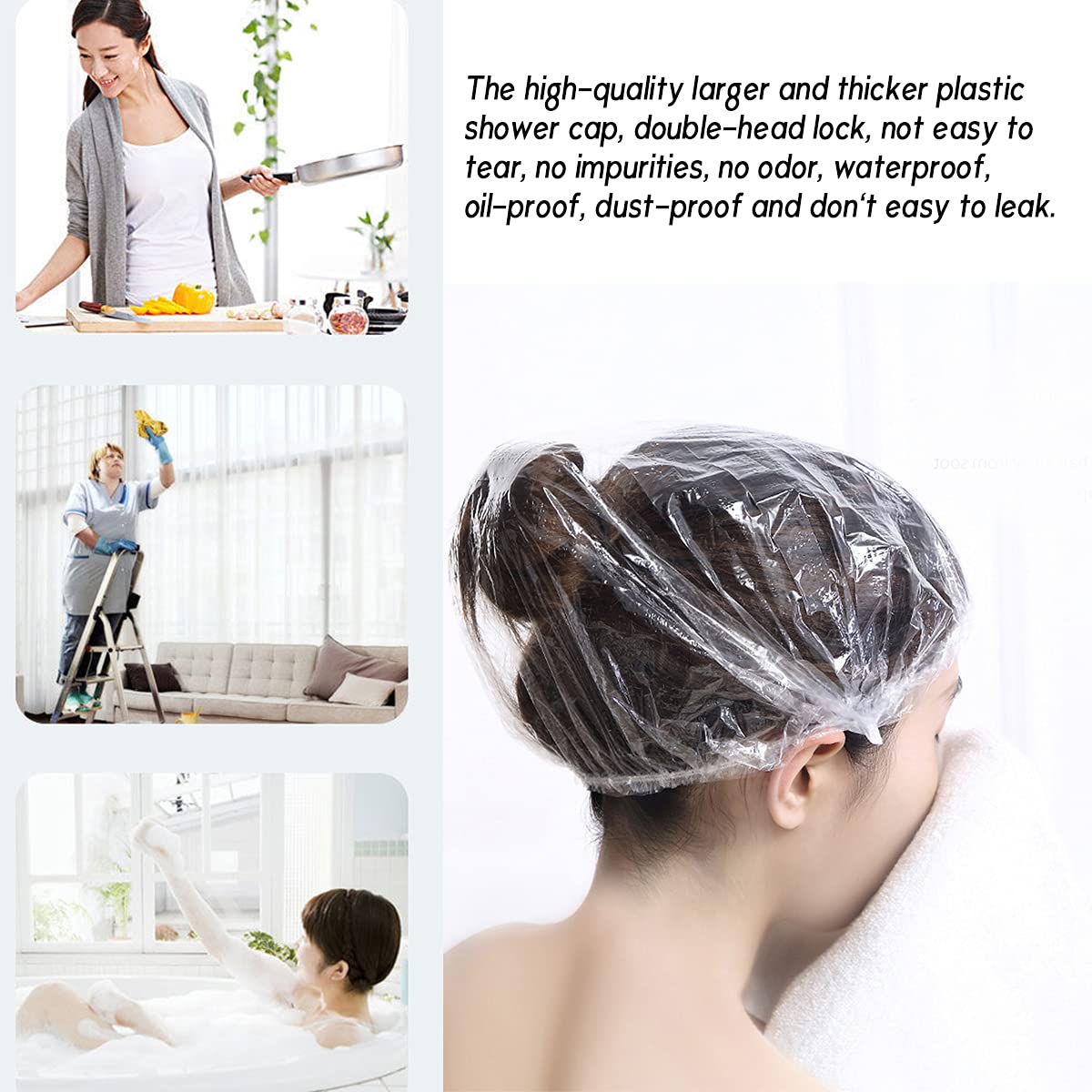 YIZIJIZI 30PCS Disposable Shower Caps, Large Thick Clear Waterproof Shower Cap for Women, large Size 20.5", Home Use, Spa, Hotel and Hair Salon, Clear Shower Caps for Travel