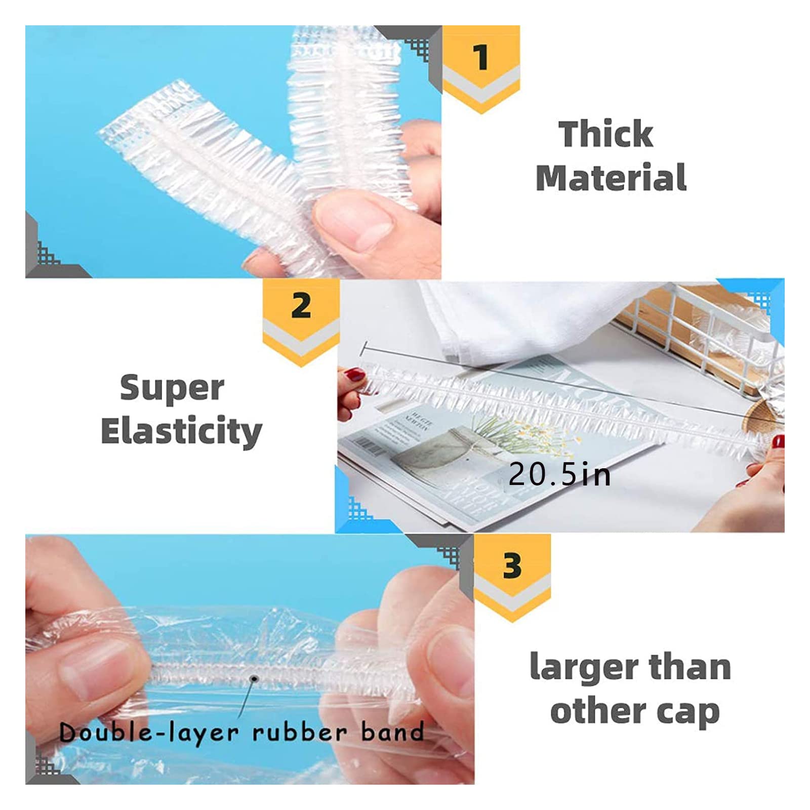 YIZIJIZI 30PCS Disposable Shower Caps, Large Thick Clear Waterproof Shower Cap for Women, large Size 20.5", Home Use, Spa, Hotel and Hair Salon, Clear Shower Caps for Travel