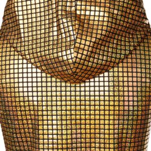 ZEROYAA Mens Hipster Metallic Sequins Zip Up Sleeveless Hooded Vest T Shirt with Kangaroo Pocket ZLSV17 Gold X-Large