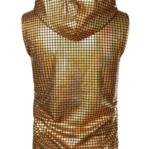 ZEROYAA Mens Hipster Metallic Sequins Zip Up Sleeveless Hooded Vest T Shirt with Kangaroo Pocket ZLSV17 Gold X-Large