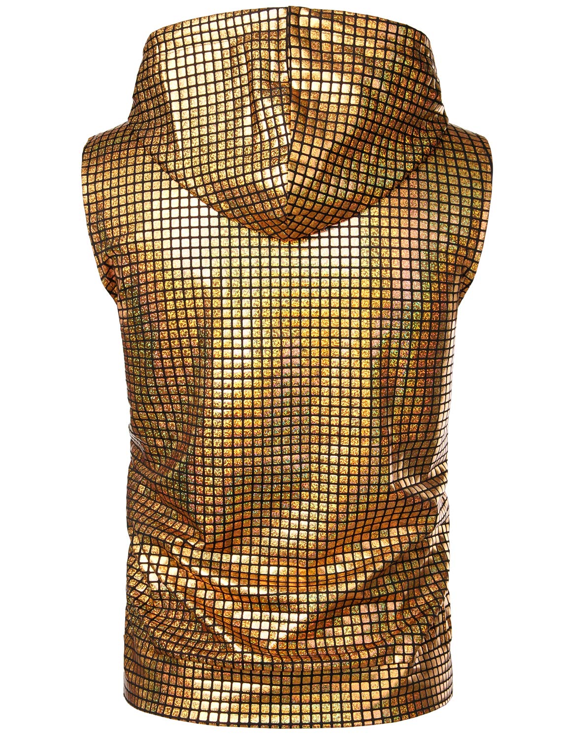 ZEROYAA Mens Hipster Metallic Sequins Zip Up Sleeveless Hooded Vest T Shirt with Kangaroo Pocket ZLSV17 Gold X-Large