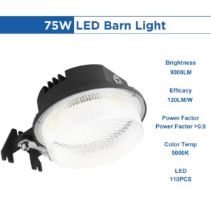 Amptonica LED Barn Light 75W, 9000LM Dusk to Dawn Security Area Light with Photocell, 5000K Daylight, IP65 Waterproof, ETL Listed for Yard Patio Farm