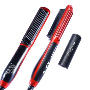 minidiva 2-in-1 hair curler and straightener with anti-scald, 30s fast ceramic heating, 6 heat levels, auto off, 360 swivel cord portable hot hair straightener brush for home, travel (red)